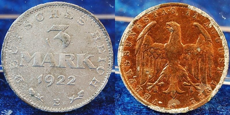 Deutschland / Weimar / Inflation 3 Mark Probe Aluminium 3 Mark 1922 E ...