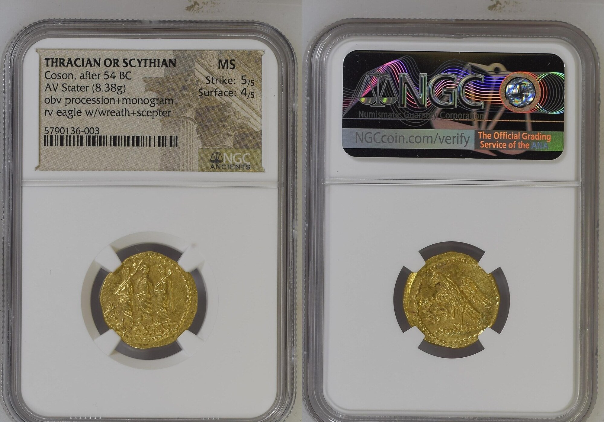 THRACIAN OR SCYTHIAN AV Stater Coson, after 54 BC Koson/Brutus ...