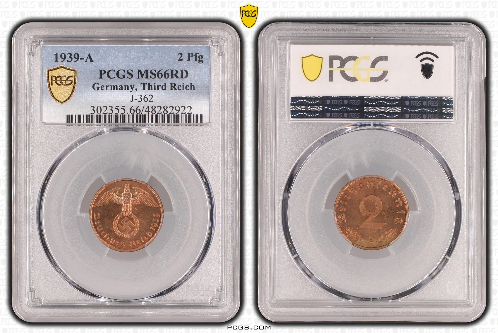 Germany, Third Reich 2 Pfennig 1939 A J-362 MS66RD | MA-Shops