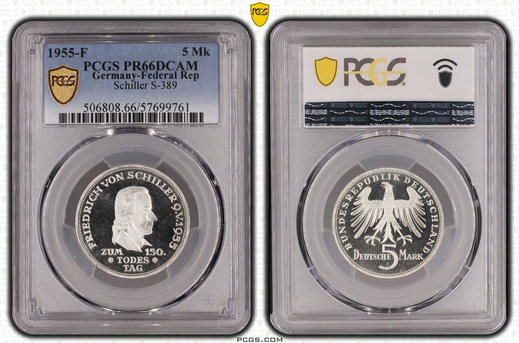 Germany-Federal Rep 1955-F 5 Mk Schiller J-389, DCAM PR66DCAM | MA-Shops