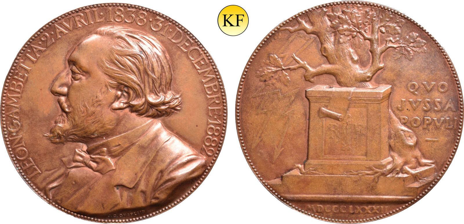 Frankreich Bronzemedaille 1882 Leon Gambetta, Verteidigungsrede für den ...