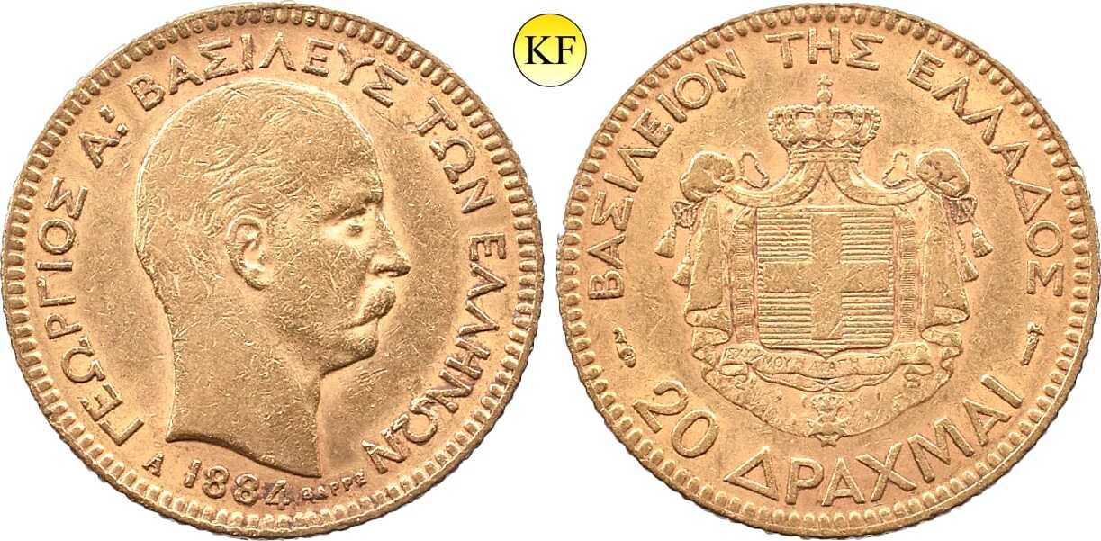 Griechenland 20 Drachmai 1884 A, Paris Georg I. 1863-1913 ss | MA-Shops