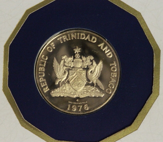 Trinidad & Tobago 100 Dollar 1976 Gold PP/ in Original-Münzkärtchen ...