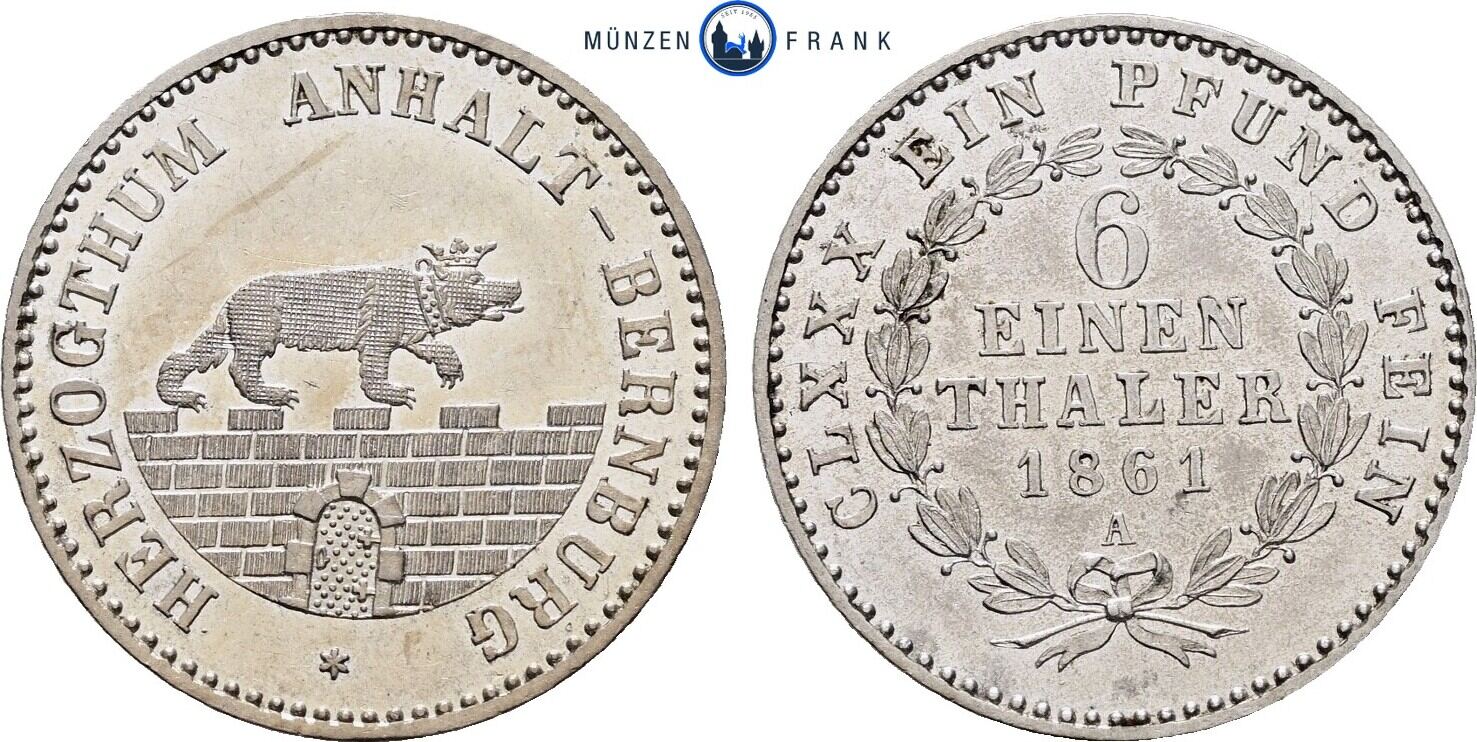 Anhalt-Bernburg 1/6 Taler 1861 A Altdeutschland, Herzogtum, Ein Pfund ...