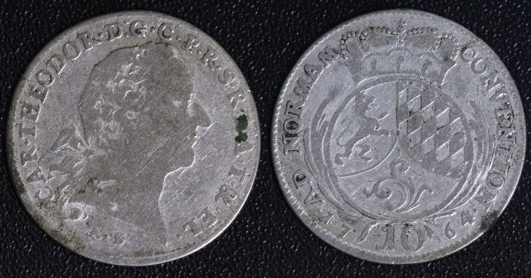 Pfalz 10 Kreuzer 1764 Karl IV. Theodor - Ad Normam Convention s+/l.Bel ...