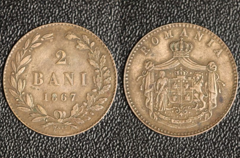 Rumänien 2 Bani 1867 - Carol I. - (Watt) ss | MA-Shops