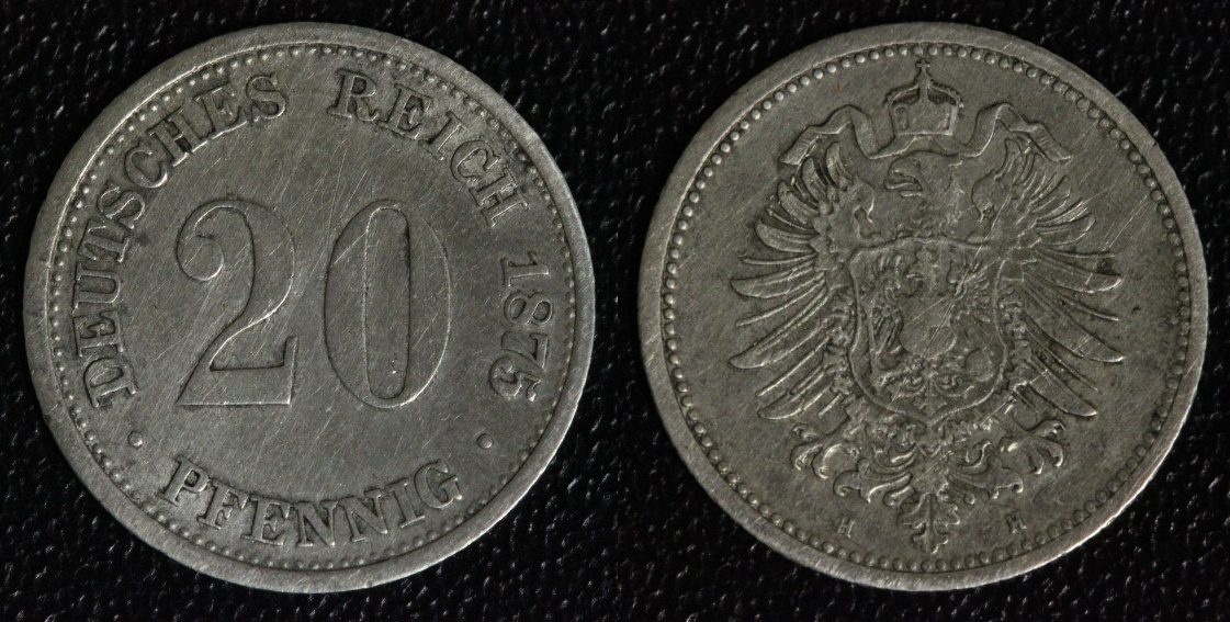 Kaiserreich 20 Pfennig 1875 H selten ss/f.Kr. | MA-Shops