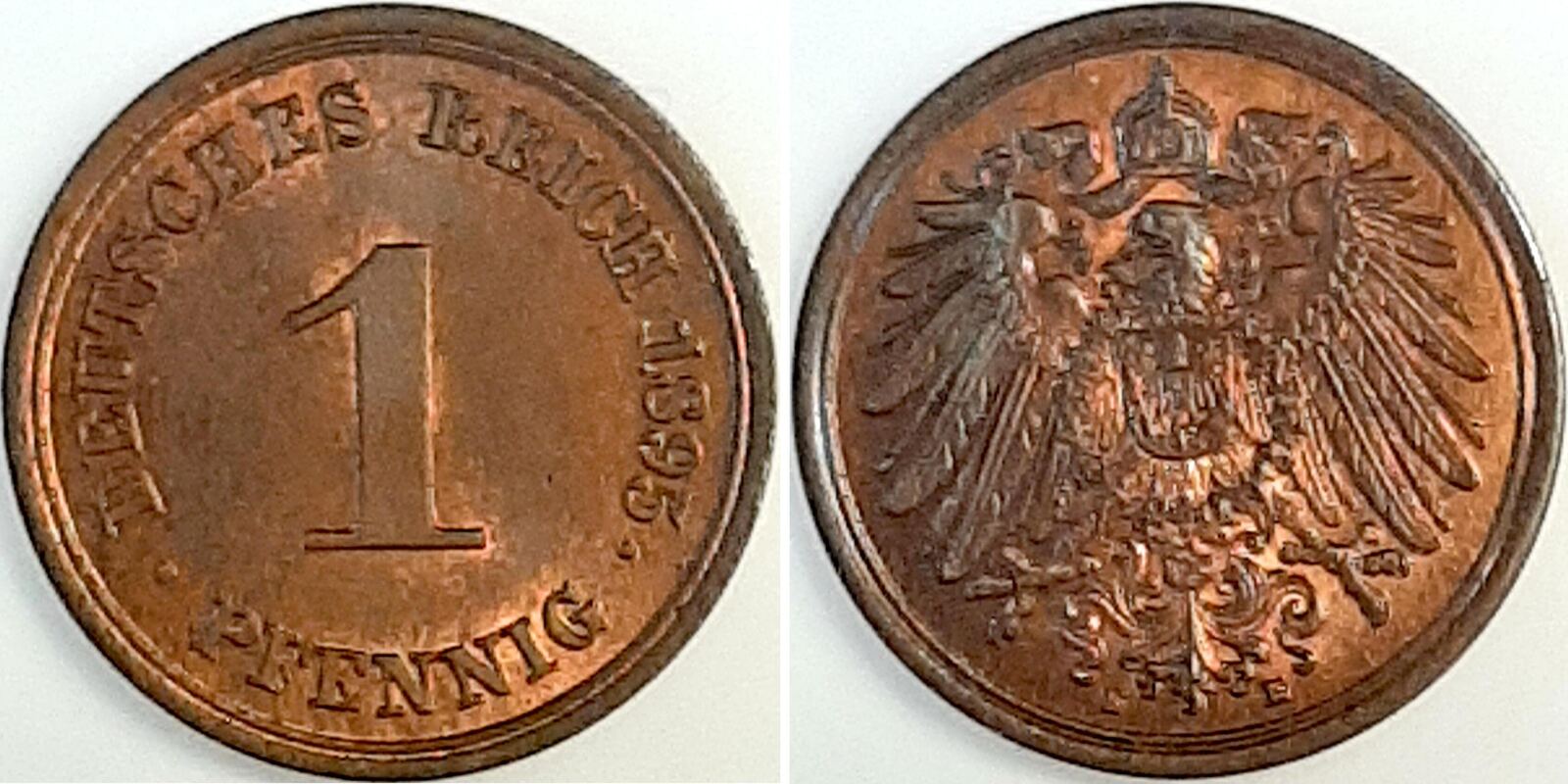 Deutschland 1 Pfennig 1895 E größtenteils Originafarbe prfr.fein ...