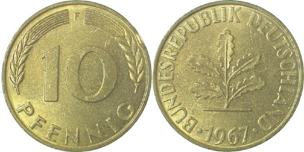 Deutschland 10 Pfennig 1967F f.bfr f. bfr | MA-Shops