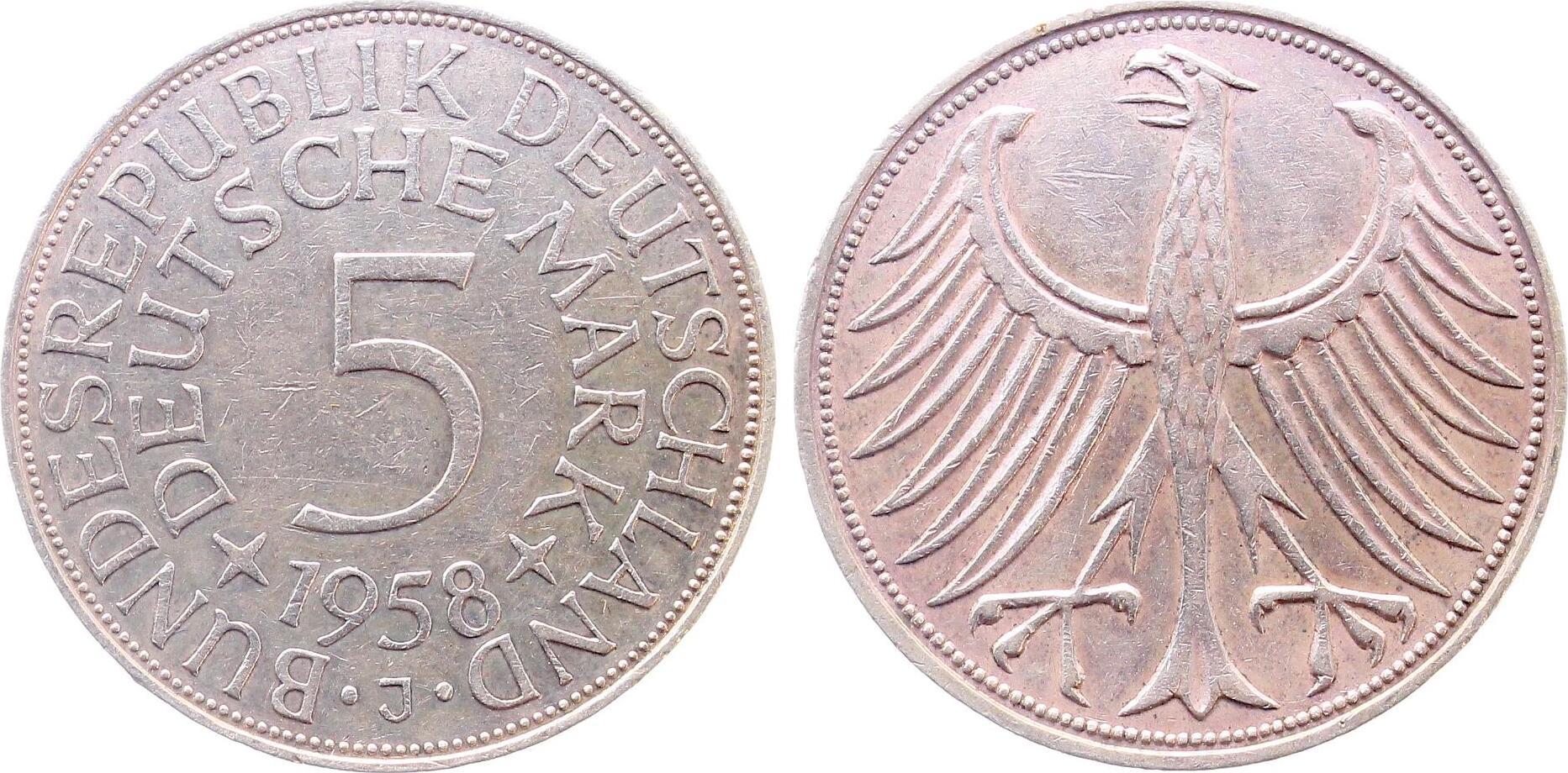 Deutschland 5 DM 1958 J Bundesrepublik SS+ inklusiv Expertise sehr ...