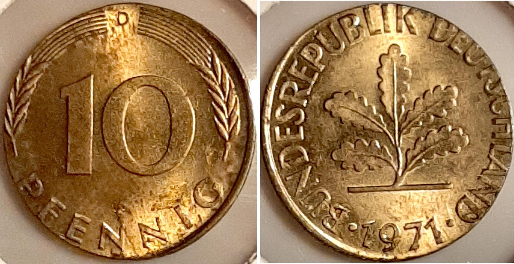Deutschland 10 Pfennig 1971D auf 5 Pfennig Rohling, BRD, selten VZ | MA-Shops