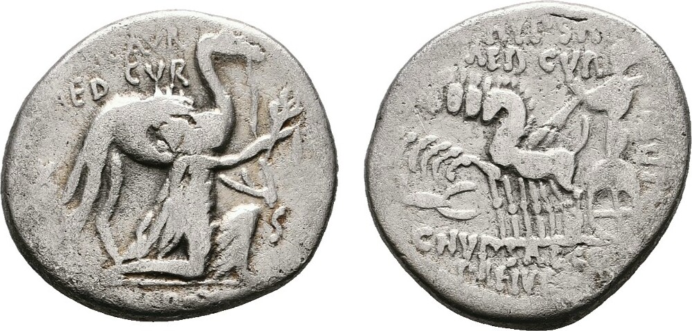 RÖMISCHE REPUBLIK AR-Denar Rom. 58 v. Chr., M. Aemilius Scaurus und P ...