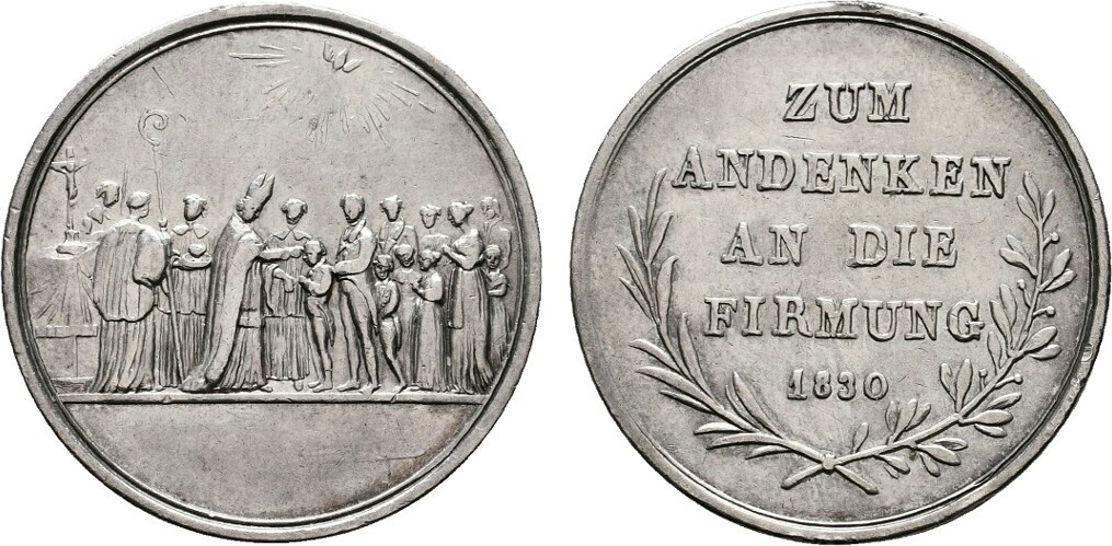 RELIGION & KIRCHE Silbermedaille 1830 Kl. Stiftloch im Rand. Fast ...