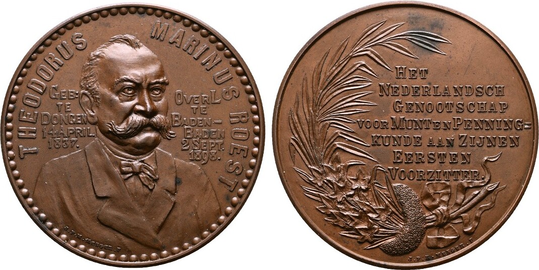 NUMISMATIKER Bronzemedaille 1898, (v. Menger). Theodorus Marinus Roest ...