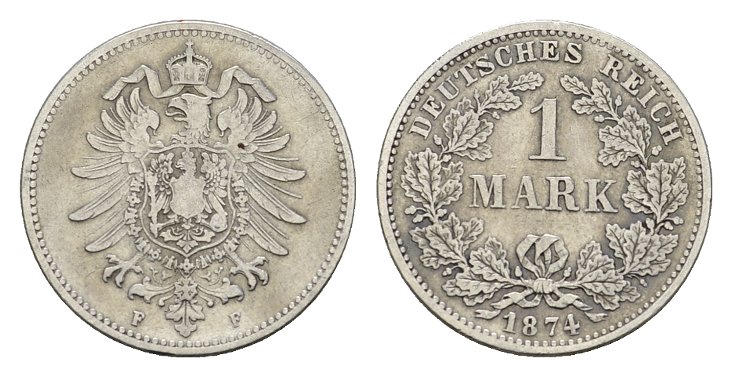 Deutsches Reich 1 Mark 1874, F. Sehr schön +. | MA-Shops