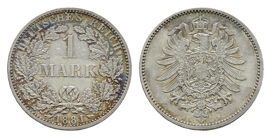 Deutsches Reich 1 Mark 1881, A. Vorzüglich-stempelglanz. | MA-Shops