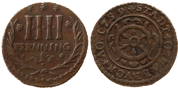Osnabrück, Stadt 4 Pfennig 1759 vz- | MA-Shops