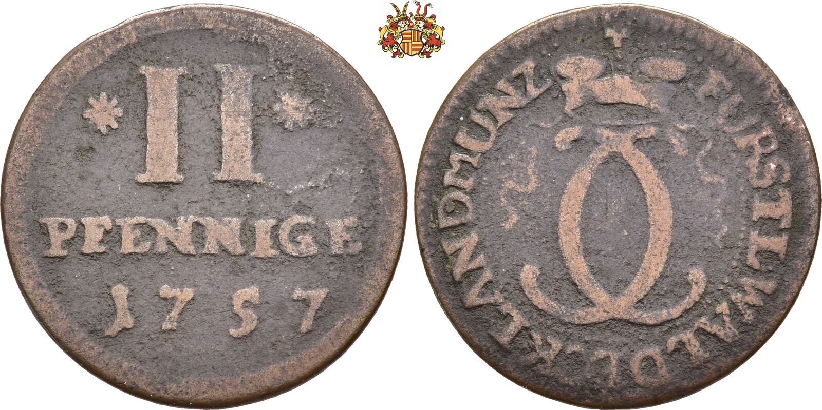 Waldeck, 2 Pfennig 1757 s+ | MA-Shops