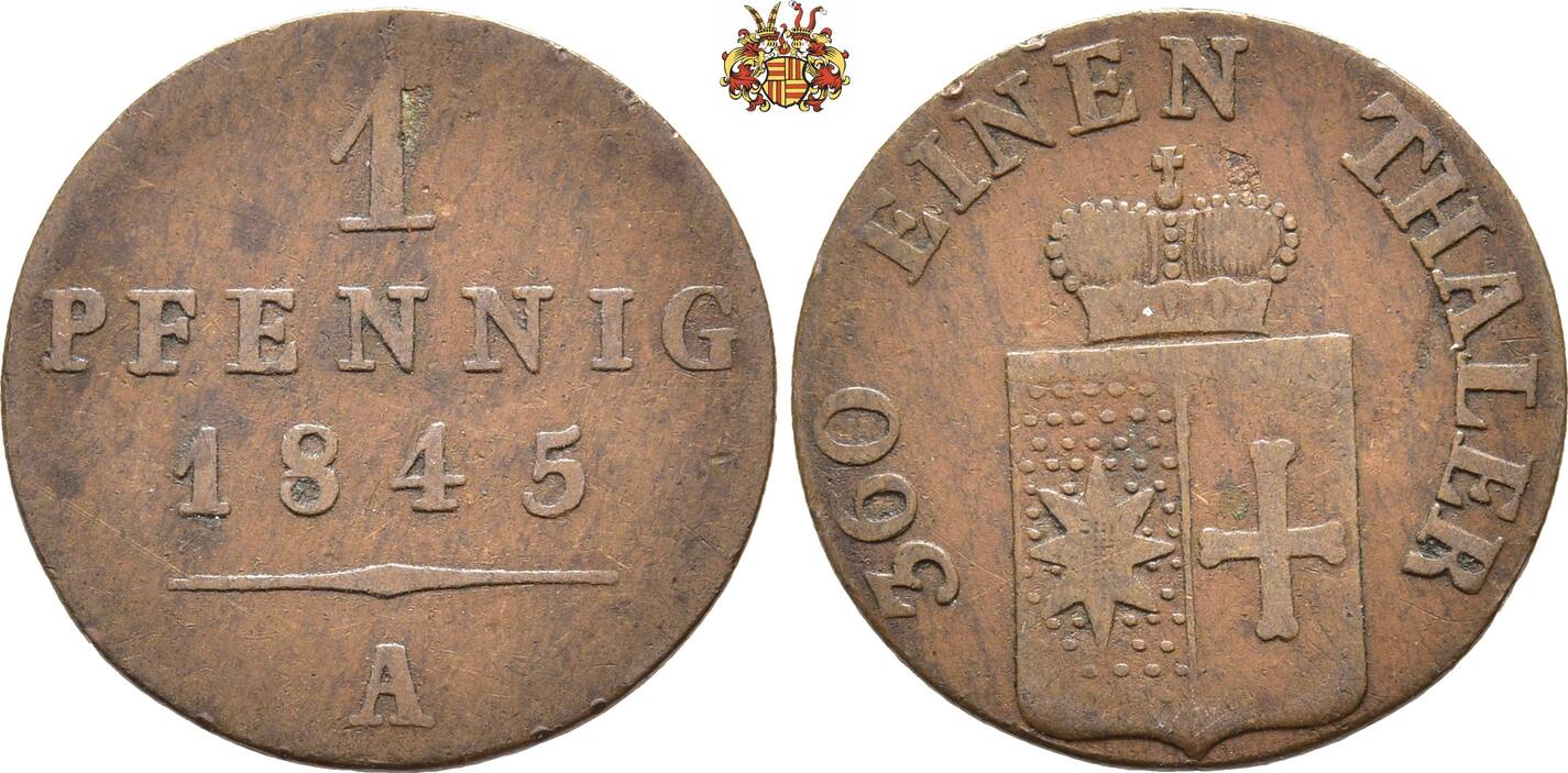 Waldeck 1 Pfennig 1845 A ss | MA-Shops