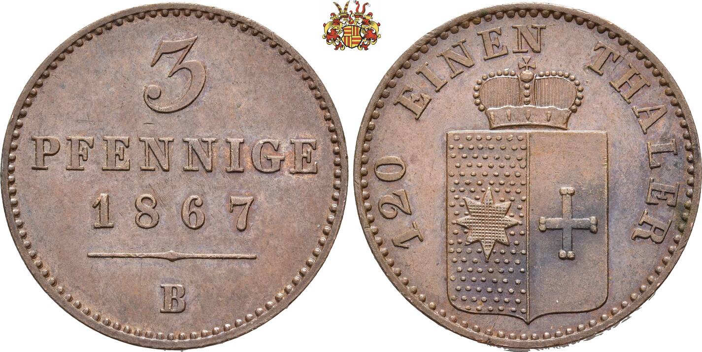 Waldeck 3 Pfennig 1867 B ss-vz | MA-Shops