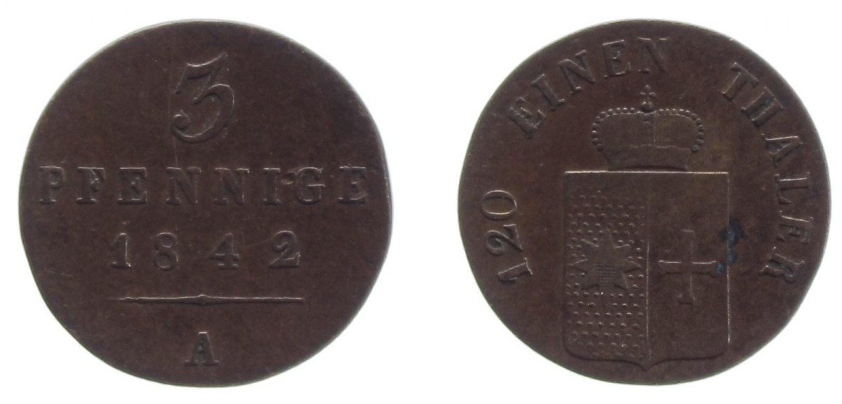 Waldeck 3 Pfennig 1842 A ss | MA-Shops