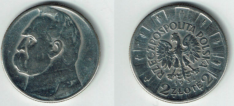 Polen, Kursmünze 2 Zloty 1934, Jozef Pilsudski! Erhaltung siehe Scan sehr schön | MA-Shops