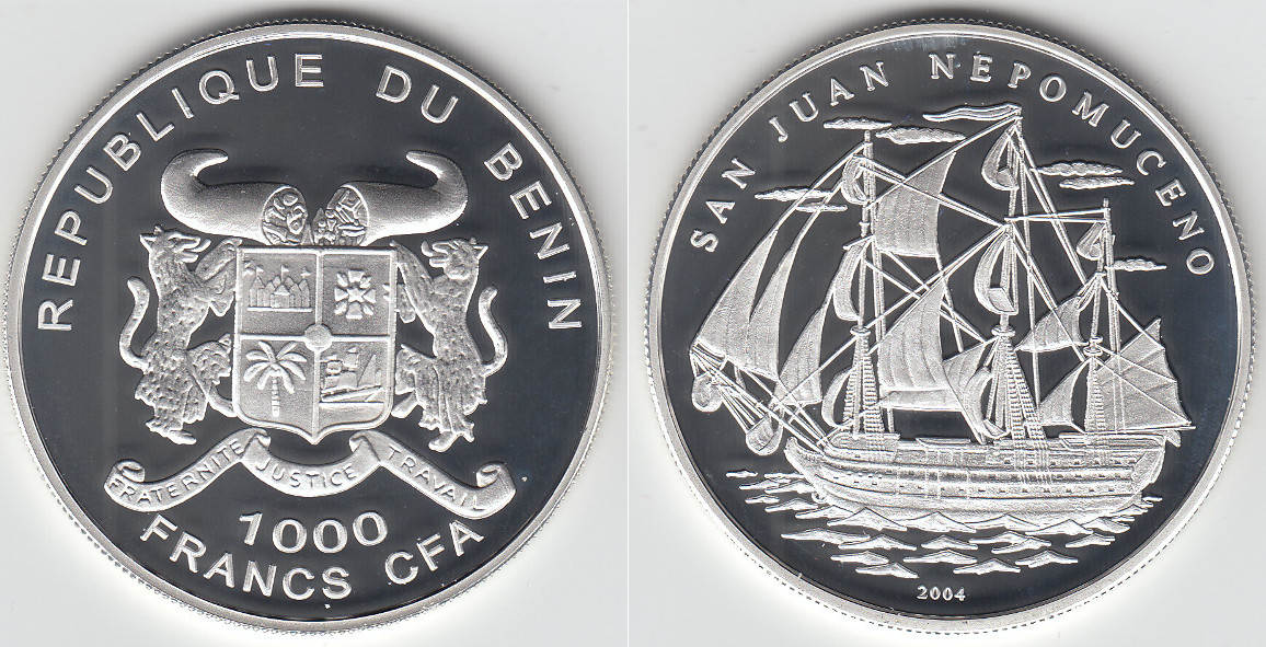 Benin 1000 Francs 2004 Silbergedenkmünze "Trafalga - San Juan ...