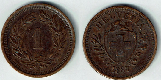Schweiz, Kursmünze 1 Rappen 1887 B, Erhaltung siehe Scan! sehr schön | MA-Shops