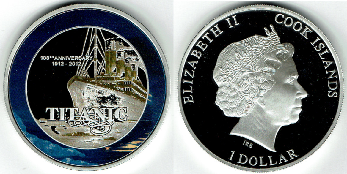 Cook Island 1 Dollar 2012 Farbmünze Titanic, mit Frabauflage, Zustand ...