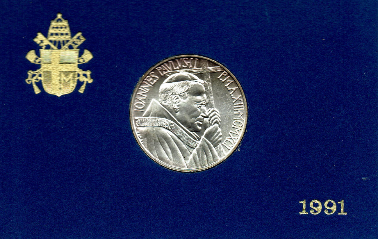 500 Lire 1991 Vatikan, Silbergedenkmünze Jahr der katholischen Soziallehre, wie Scan ...