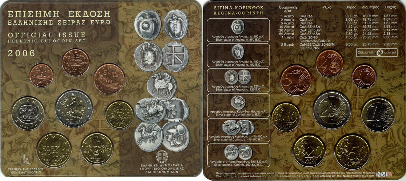 3,88 Offizieller Kursmünzensatz Griechenland 2006, 1 Cent bis 2 Euro ...