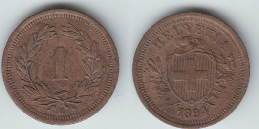 Schweiz, Kursmünze 1 Rappen 1894, Erhaltung siehe Scan! sehr schön | MA-Shops