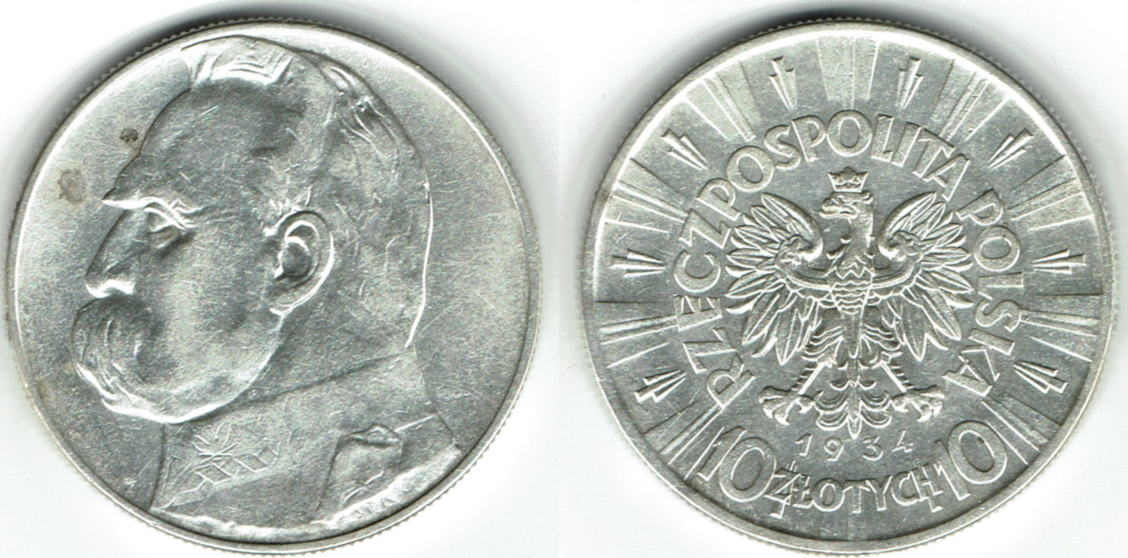 Polen, Kursmünze 10 Zloty 1934, Jozef Pilsudski! Siehe Scan! Seltener Jahrgang sehr schön bis ...