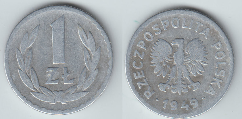Polen 1949, 1 Zloty, Erhaltung siehe Scan! fast sehr schön | MA-Shops