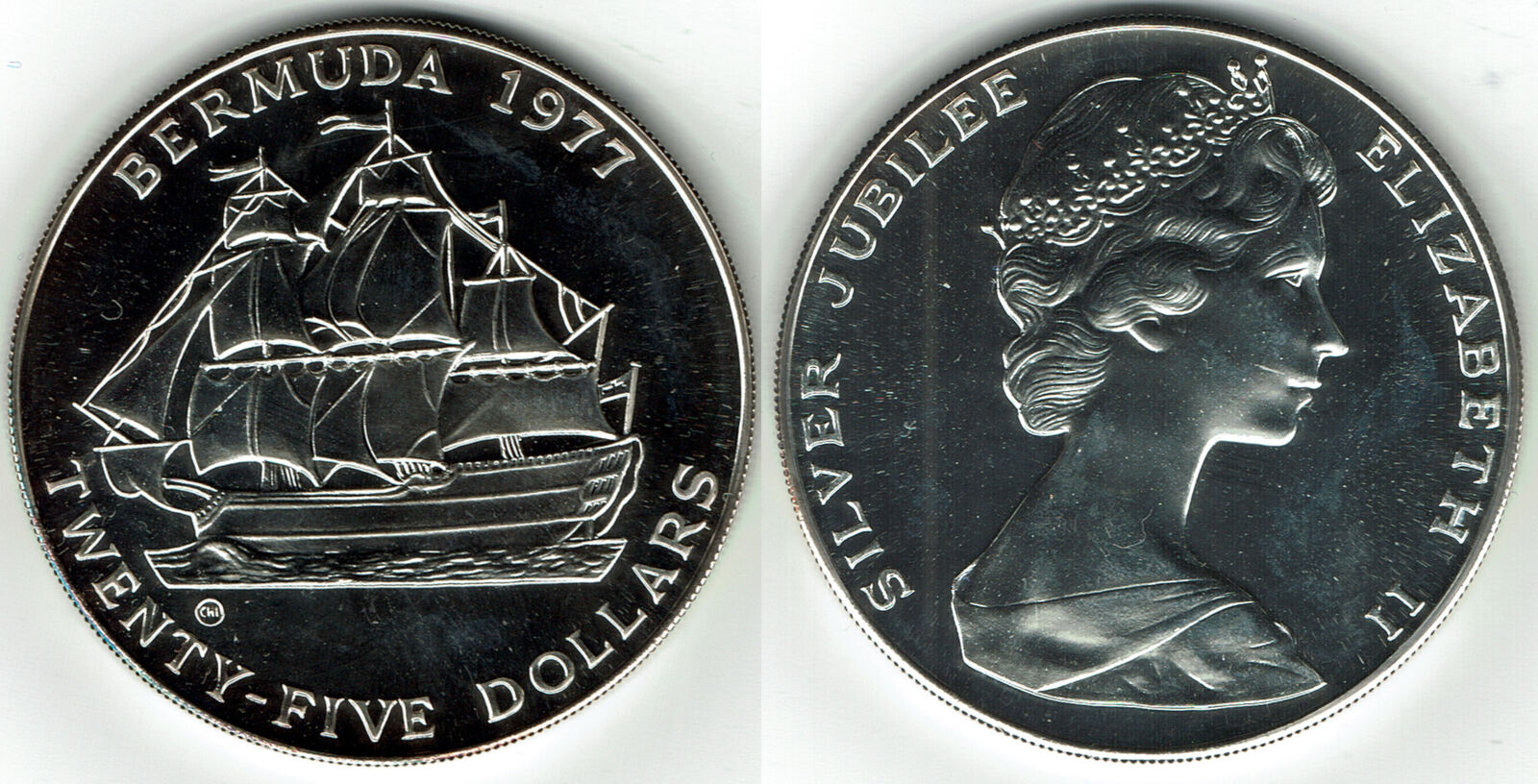 Bermuda 25 Dollars 1977 Silbergedenkmünze 25jähriges Thronjubiläum ...