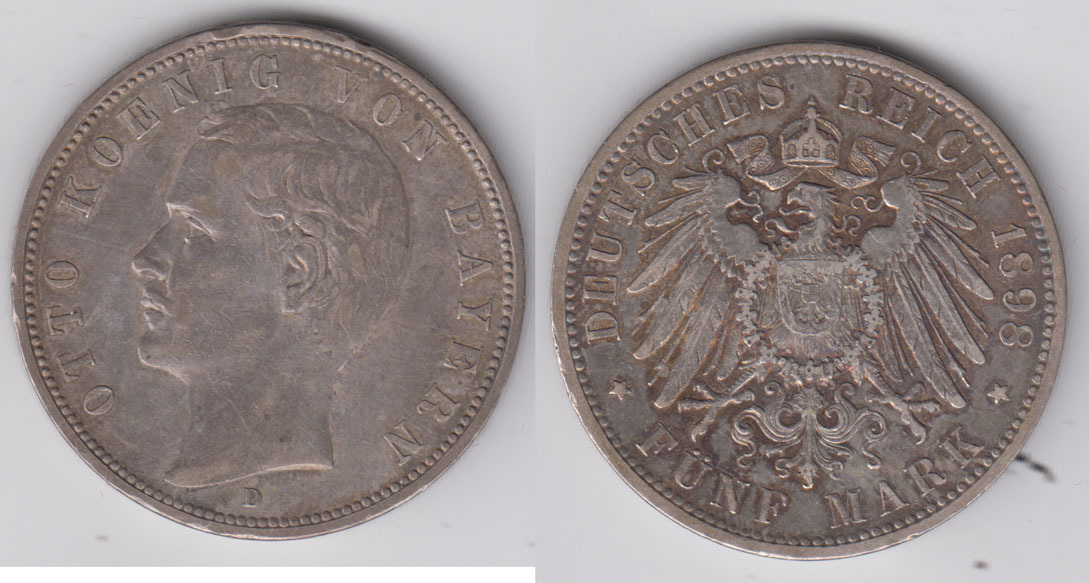 Kaiserreich - Bayern Deutsches Kaiserreich, Bayern, König Otto, 5 Mark 1898 D, Silber! sehr ...