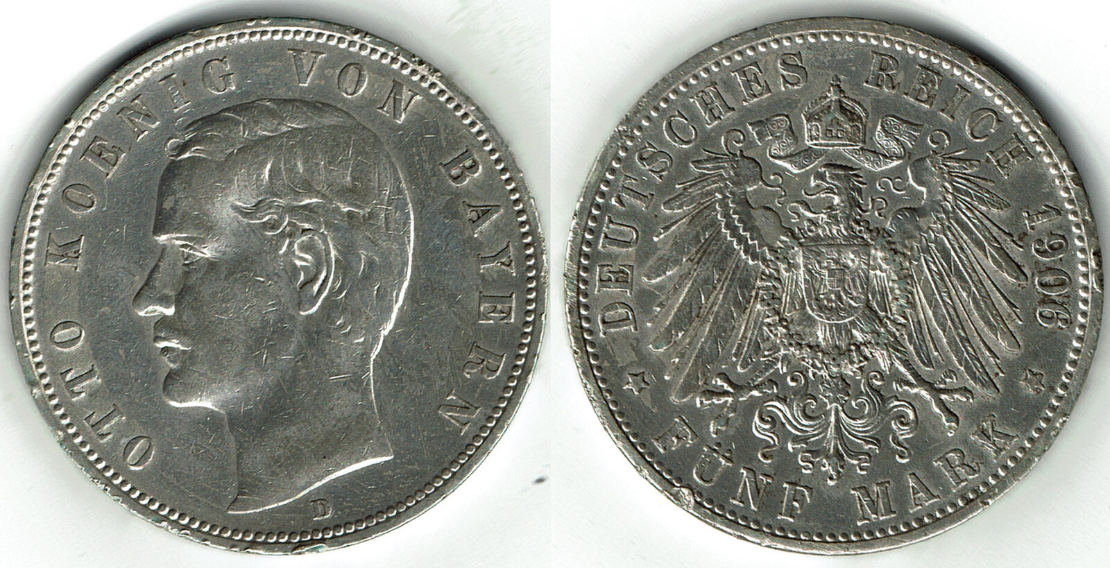 Kaiserreich - Bayern Deutsches Kaiserreich, Bayern, König Otto, 5 Mark 1906 D, Silber! sehr ...