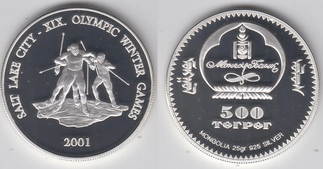 500 Tugrik / Tögrög 2001 Mongolei, 500 Tugrik Olympische Winterspiele ...