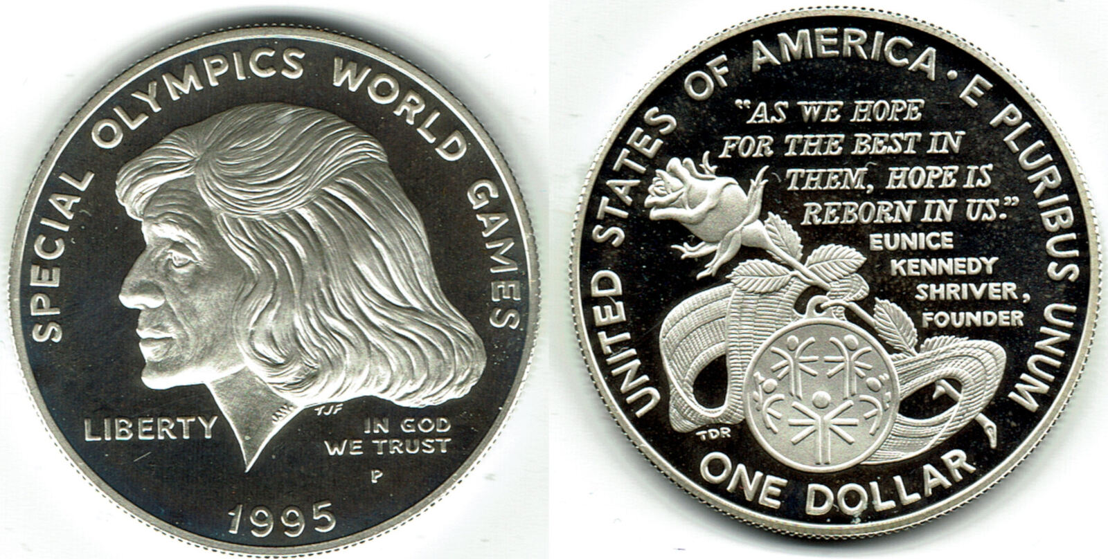 1 Dollar 1995 USA, Silber-Gedenkmünze Special Olympics World Games ...