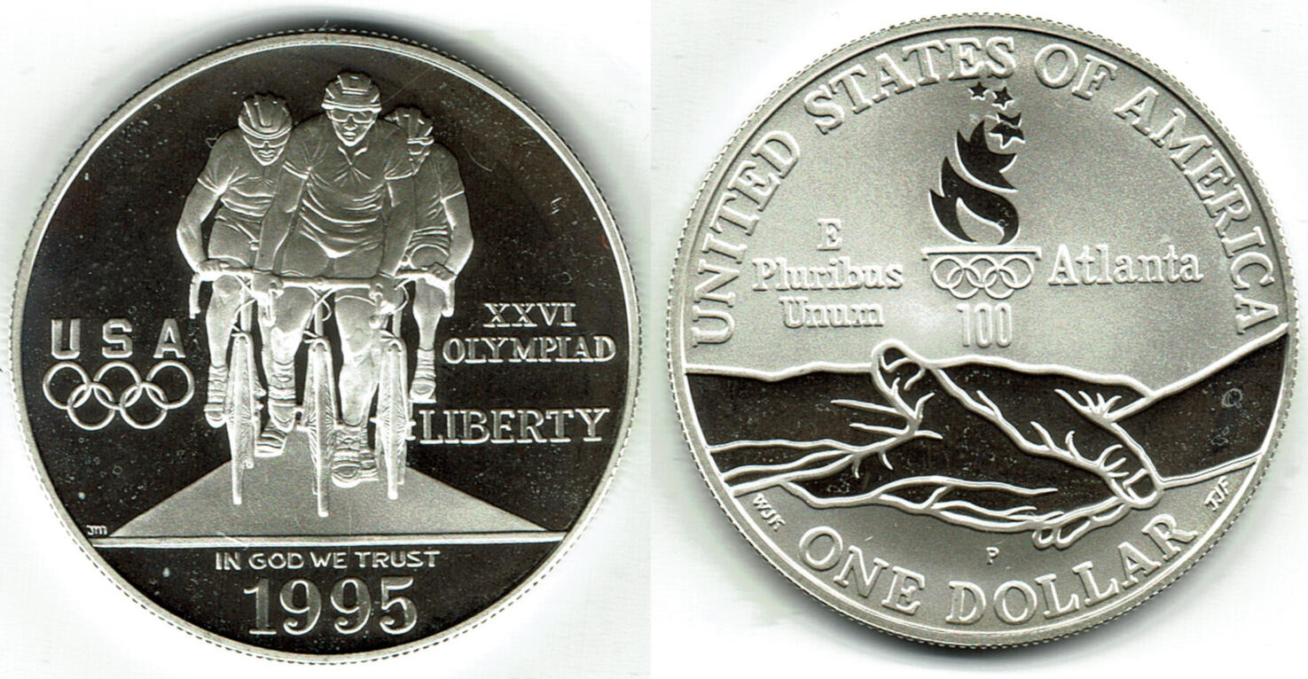 1 Dollar 1995 USA, Silber-Gedenkmünze Olympische Spiele Atlanta ...