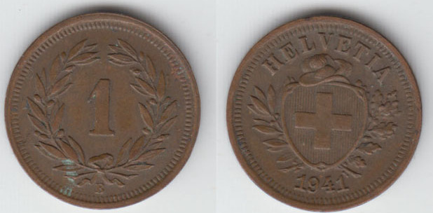 Schweiz, Kursmünze 1 Rappen 1941, Erhaltung siehe Scan! sehr schön | MA-Shops