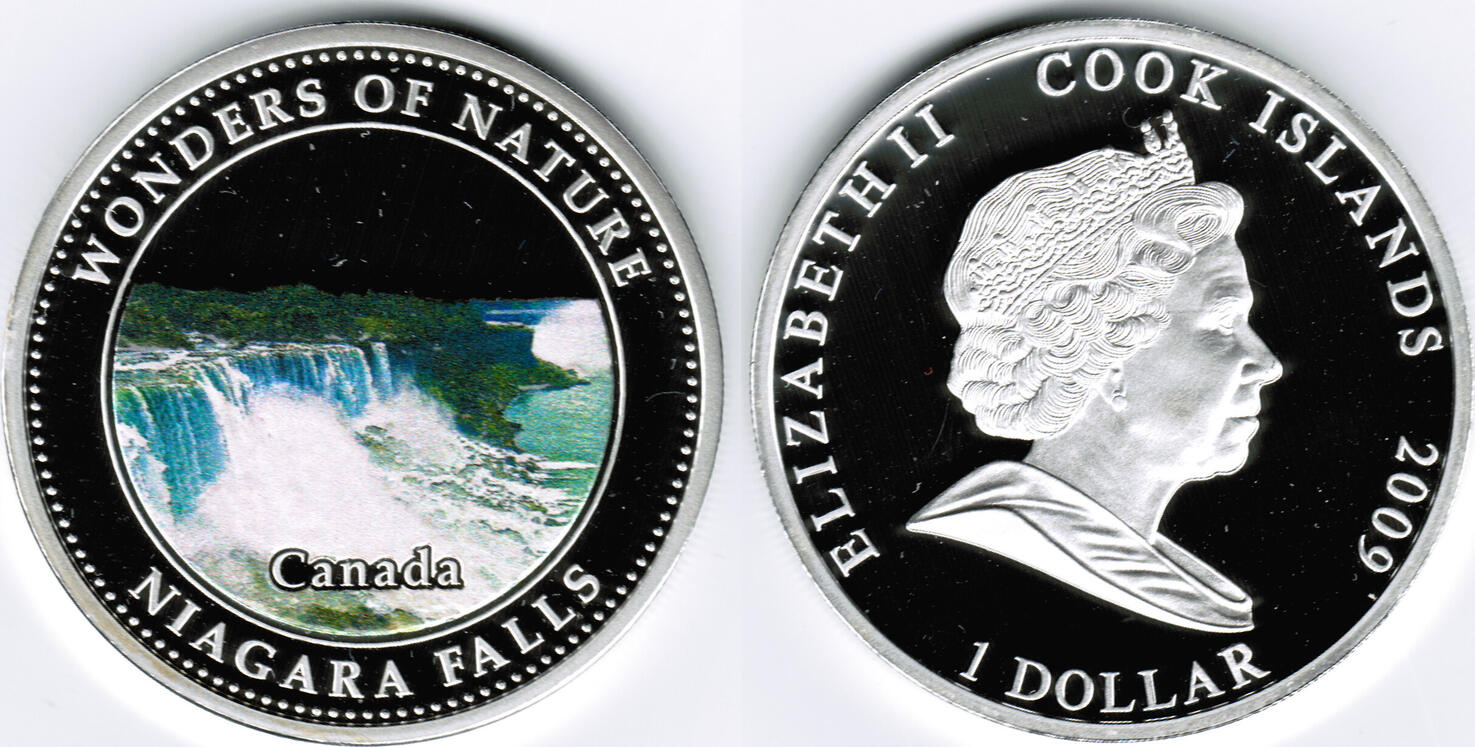Cook Island 1 Dollar 2009 Farbmünze Wonders of Nature - Niagara Falls ...