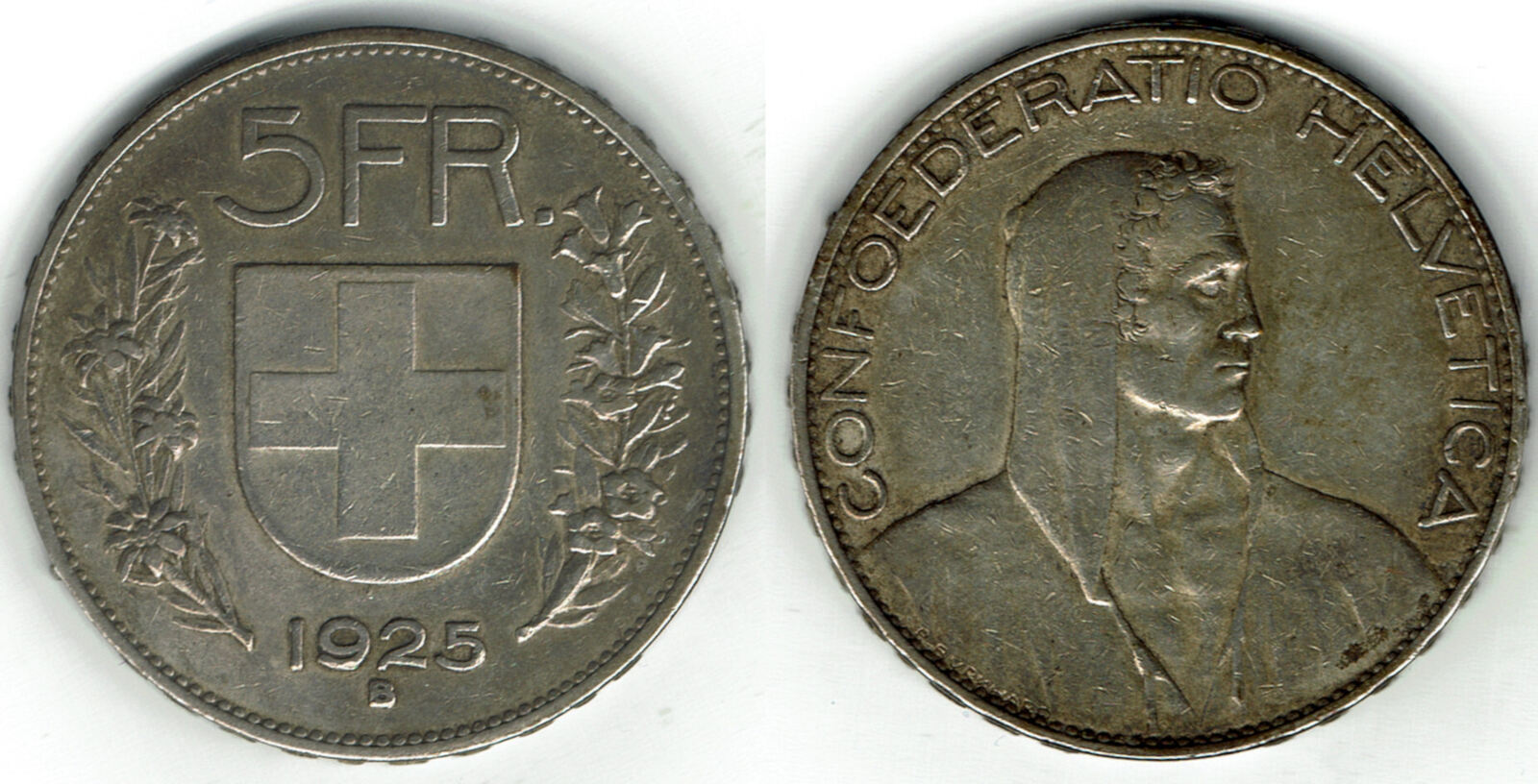 Schweiz 1925 B, 5 Franken Kursmünze, Helvetia n. rechts / Wappen siehe Scan! sehr schön | MA-Shops