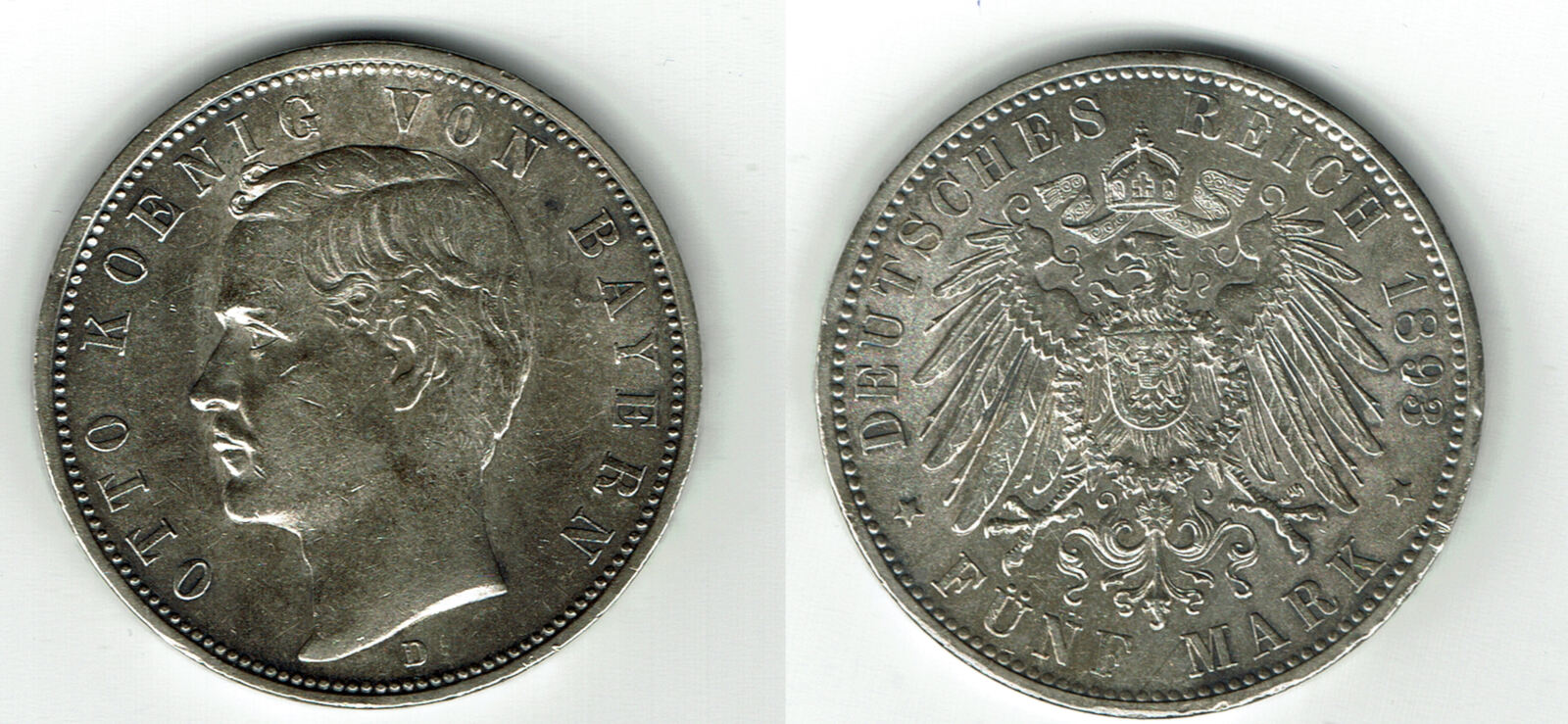 Kaiserreich - Bayern Deutsches Kaiserreich, Bayern, König Otto, 5 Mark 1893 D, Silber! sehr ...