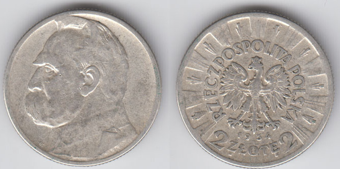 Polen, Kursmünze 2 Zloty 1934, Jozef Pilsudski! Erhaltung siehe Scan sehr schön | MA-Shops