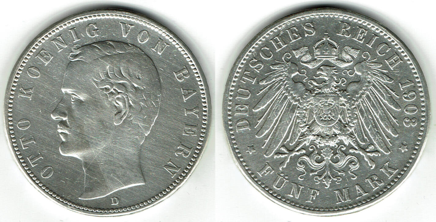 Kaiserreich - Bayern Deutsches Kaiserreich, Bayern, König Otto, 5 Mark 1903 D, Silber! sehr ...