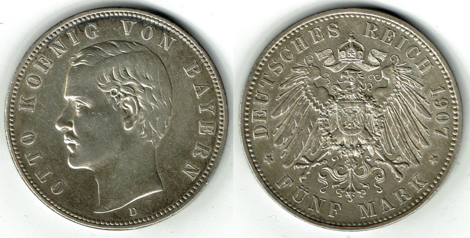 Kaiserreich - Bayern Deutsches Kaiserreich, Bayern, König Otto, 5 Mark 1907 D, Silber! sehr ...