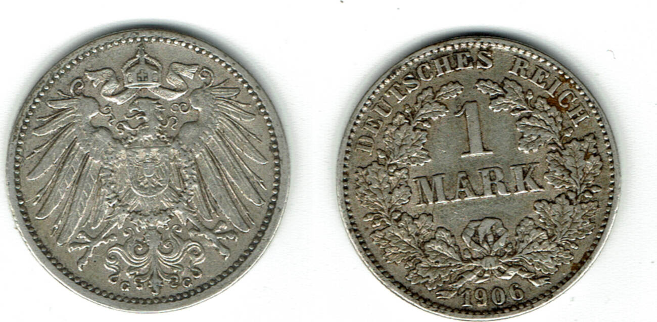 Kaiserreich, Kursmünze 1 Mark 1906 G, 900er Silber! sehr schön | MA-Shops