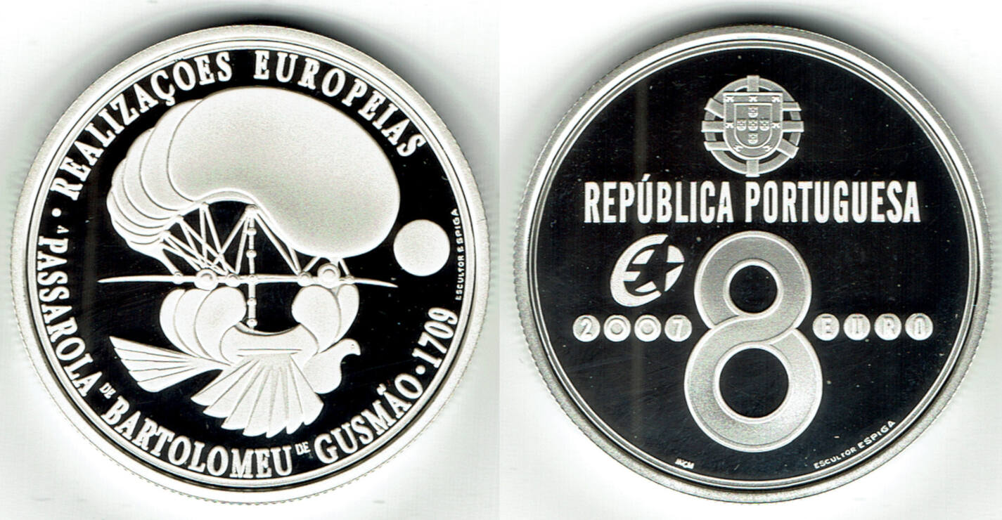 8 Euro Portugal 2007, 8 € Bartolomeu de Gusmao, PP Polierte Platte | MA ...