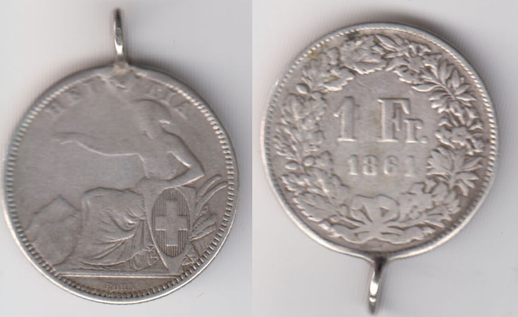 1 Franken Schweiz, Kursmünze Silber, 2 Franken 1861, Erhaltung siehe Scan! Henkel | MA-Shops